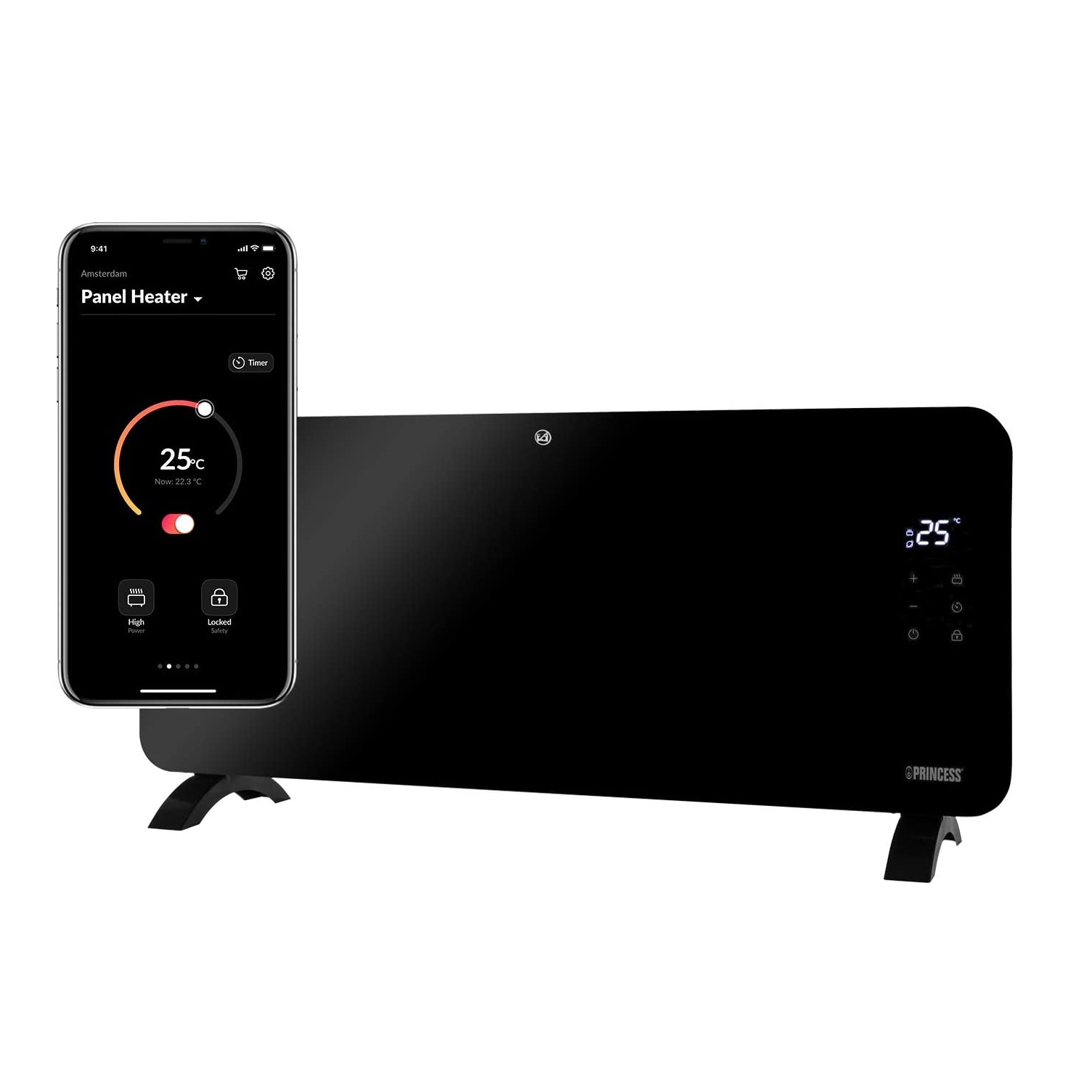 Princess Smart Glass Panel Heater – Black – 1500W – 341500 - BrandCart